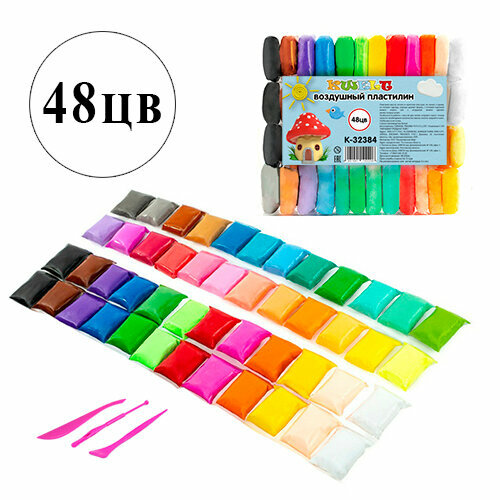 Воздушный пластилин KWELT, 48 цветов, 480 г, с инструментами, в полиэтиленовой упаковке