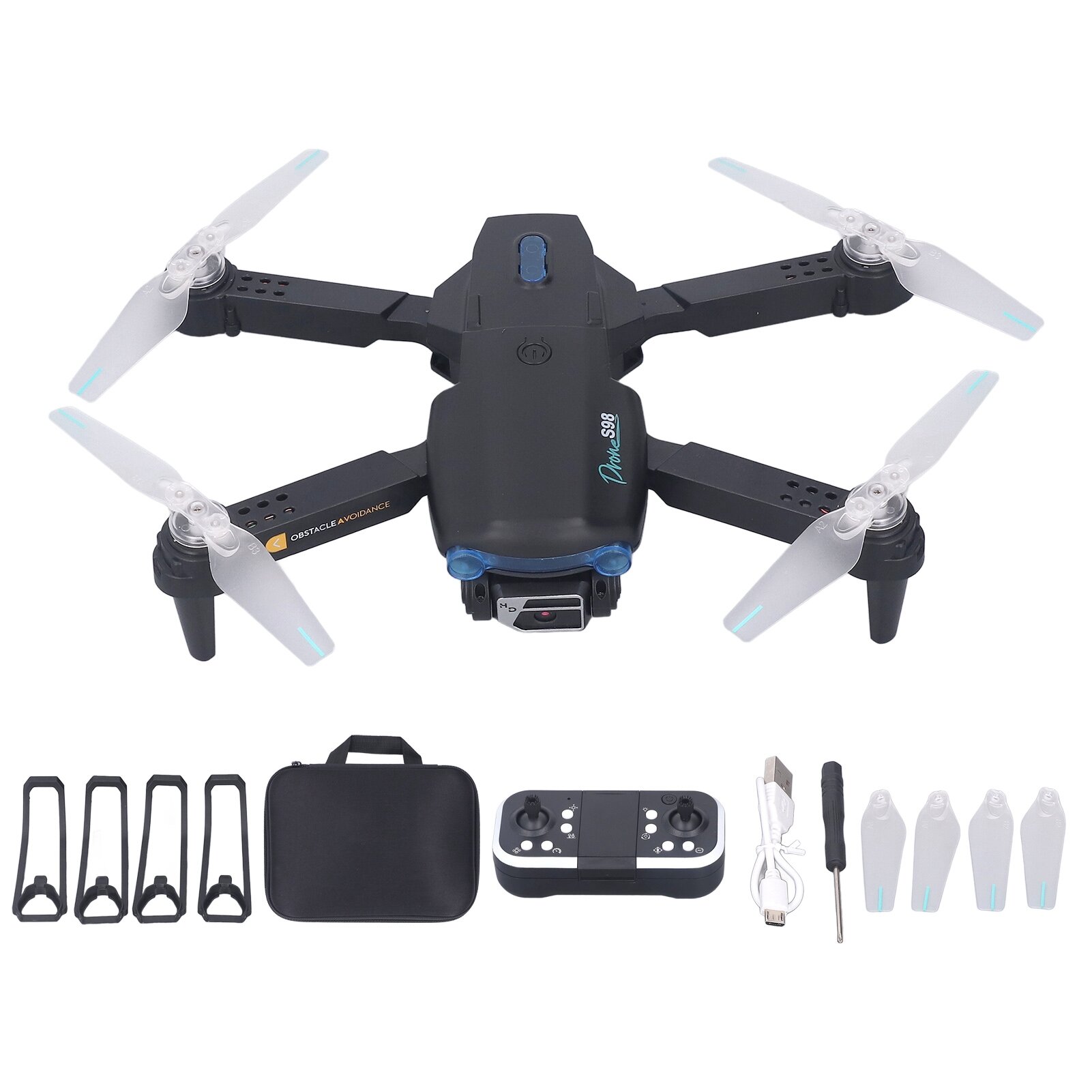 S98 4-осный радиоуправляемый летательный аппарат с двойной камерой, 360-градусным обзором, крутыми огнями, складной воздушный квадрокоптер