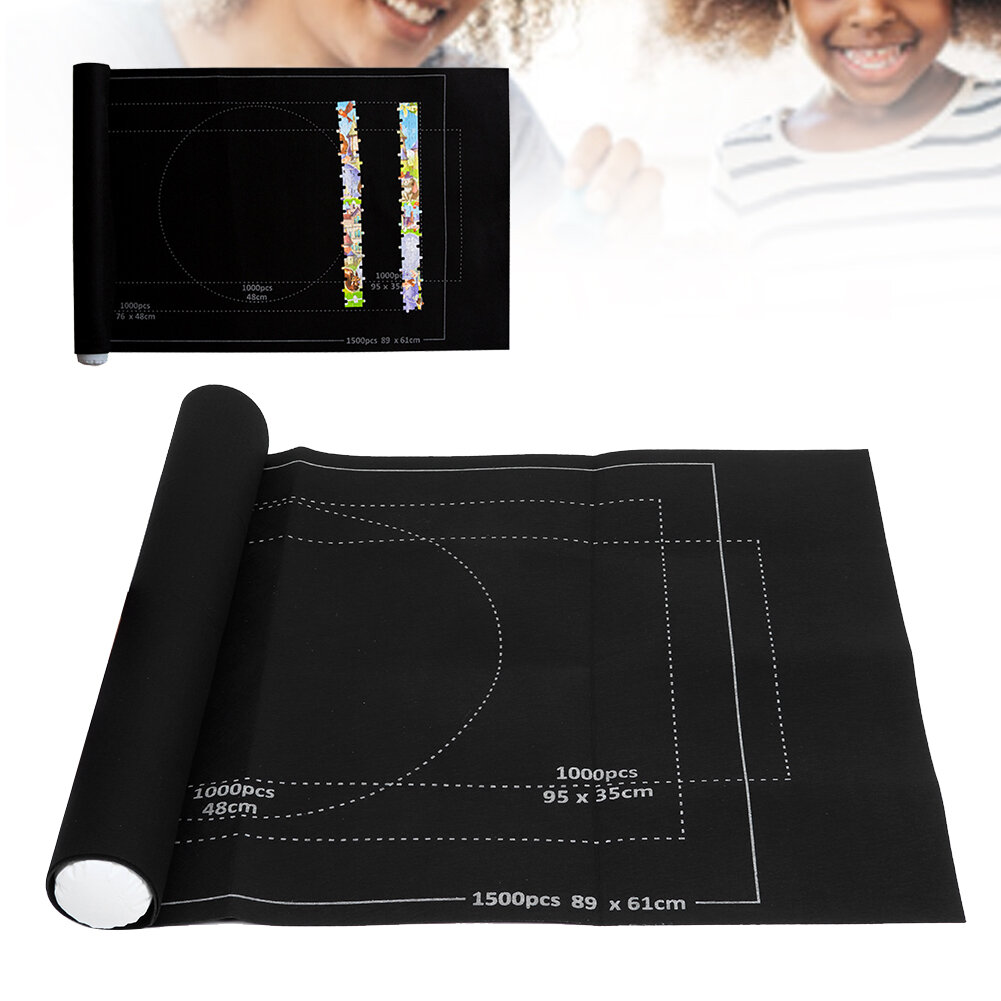 Коврик для пазлов из фетра для детей черного цвета 26x46 дюйма, для хранения пазлов до 1500 деталей, с надувным трубкой, 3 ремнями, надувателем, надувным ядром и сумкой для хранения
