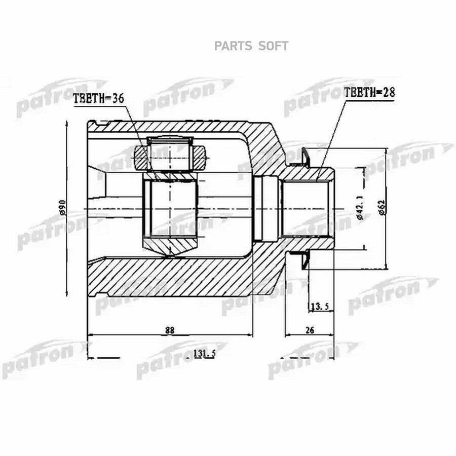 ШРУС внутренний 28X42X36 HYUNDAI SANTA FE (CM) 2006-2012, KIA SORENTO (XM) 2009- PATRON PCV1753 | цена за 1 шт