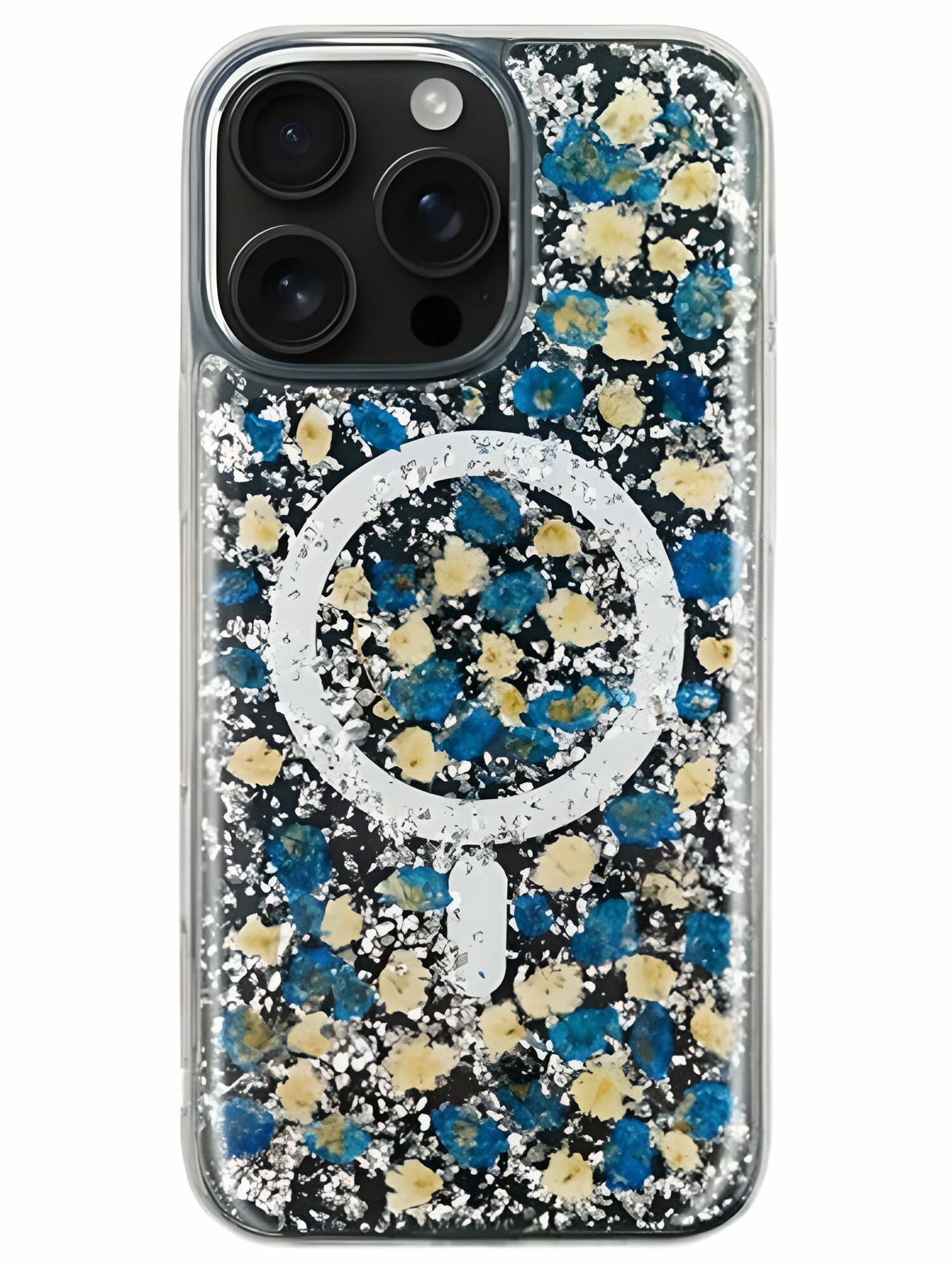 Чехол K-DOO MAG Flowers iPhone 16 Pro, фиолетовый(small) c поддержкой беспроводной зарядки