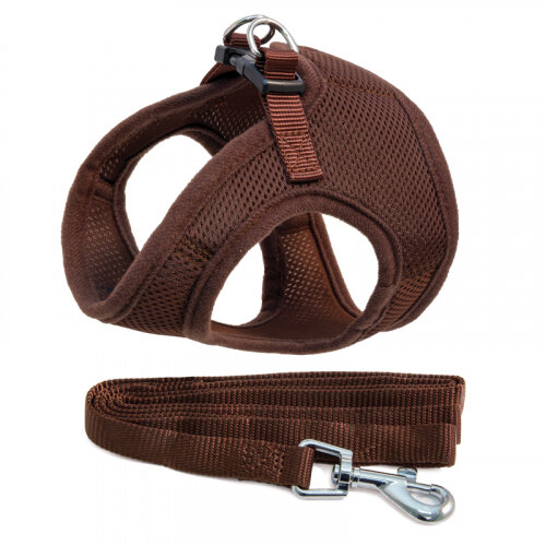 Комплект мягкая шлейка-жилетка Triol и поводок нейлоновый коричневый M, обхват груди 400мм, поводок 15*120