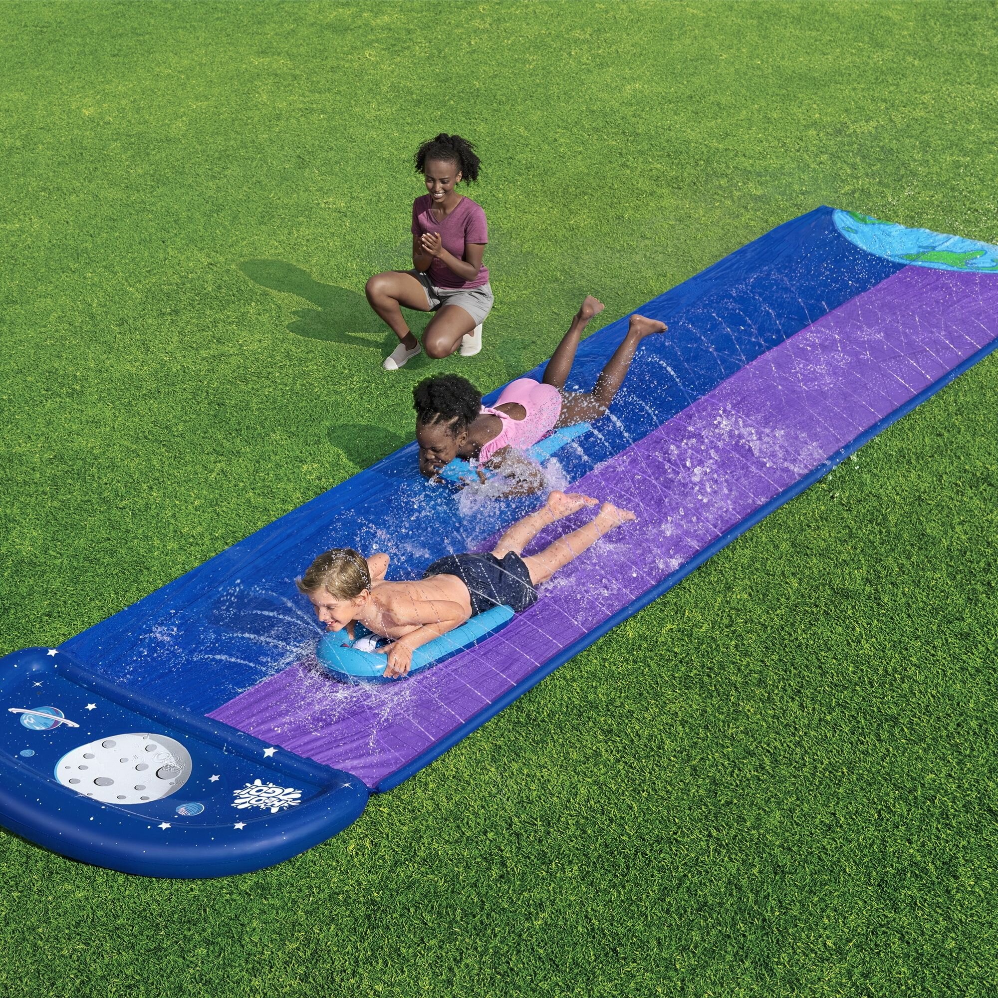 Водная горка Bestway Lunar Double Slide, складная, ПВХ, цвет пурпурный