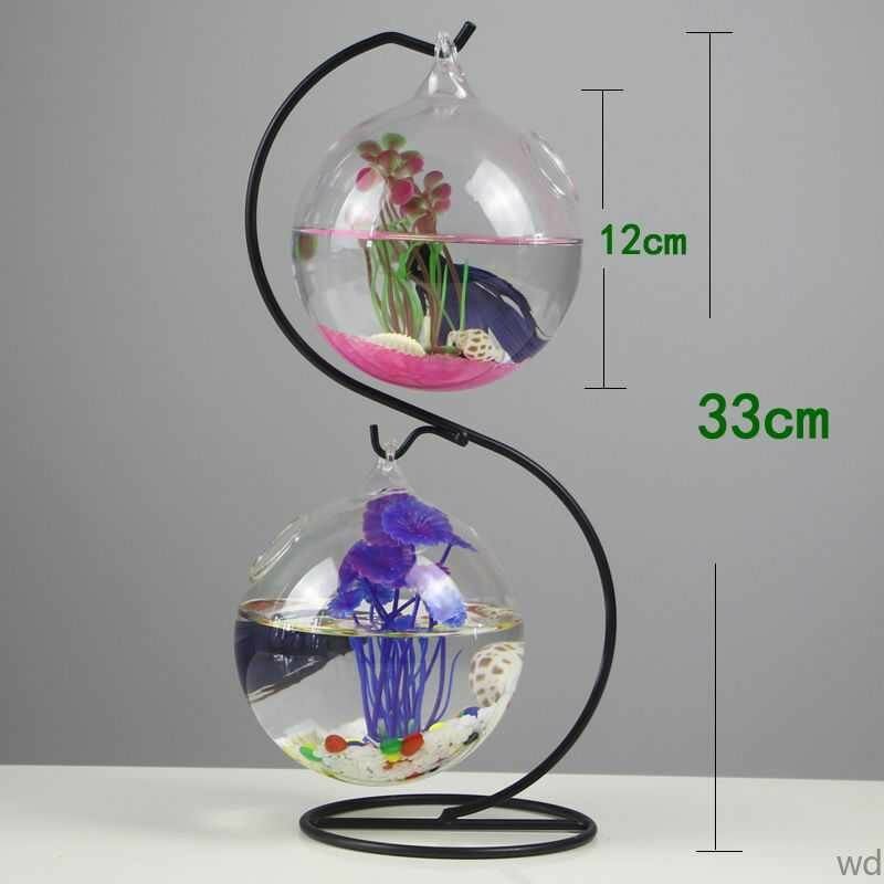 Небольшой экологический настольный круглый аквариум, прозрачный, S-образная железная рама