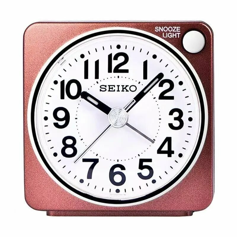 Мини-будильник Seiko, арабские цифры, пластик, коричнево-красный цвет