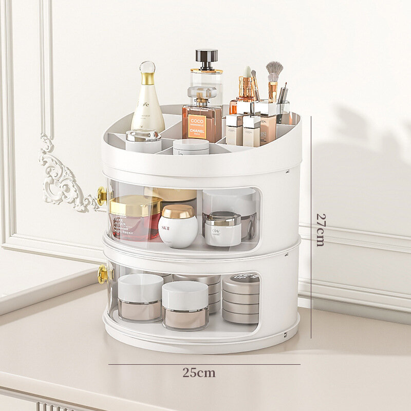 Косметическая коробка "Годзилла", для духов, ПВХ, круглая, бежево-оливковая, 2 отделения