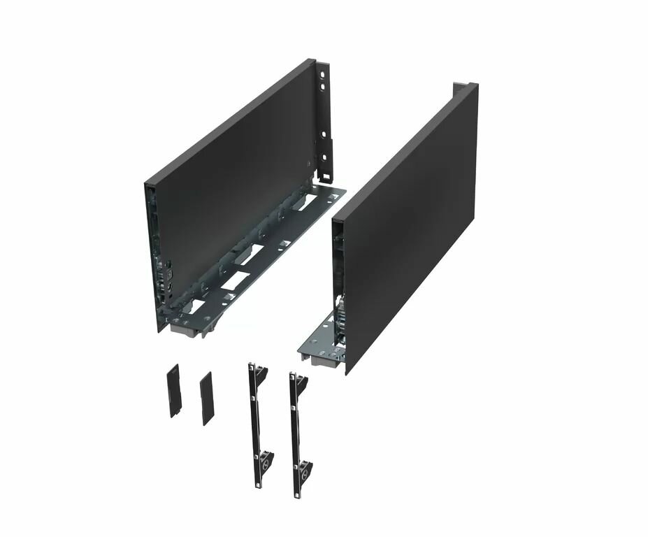 Комплект боковин Alphalux высота 180.5 мм (high), длина 500 мм (L/R, крепления фасада, заглушки) для ящика Crystal, антрацит