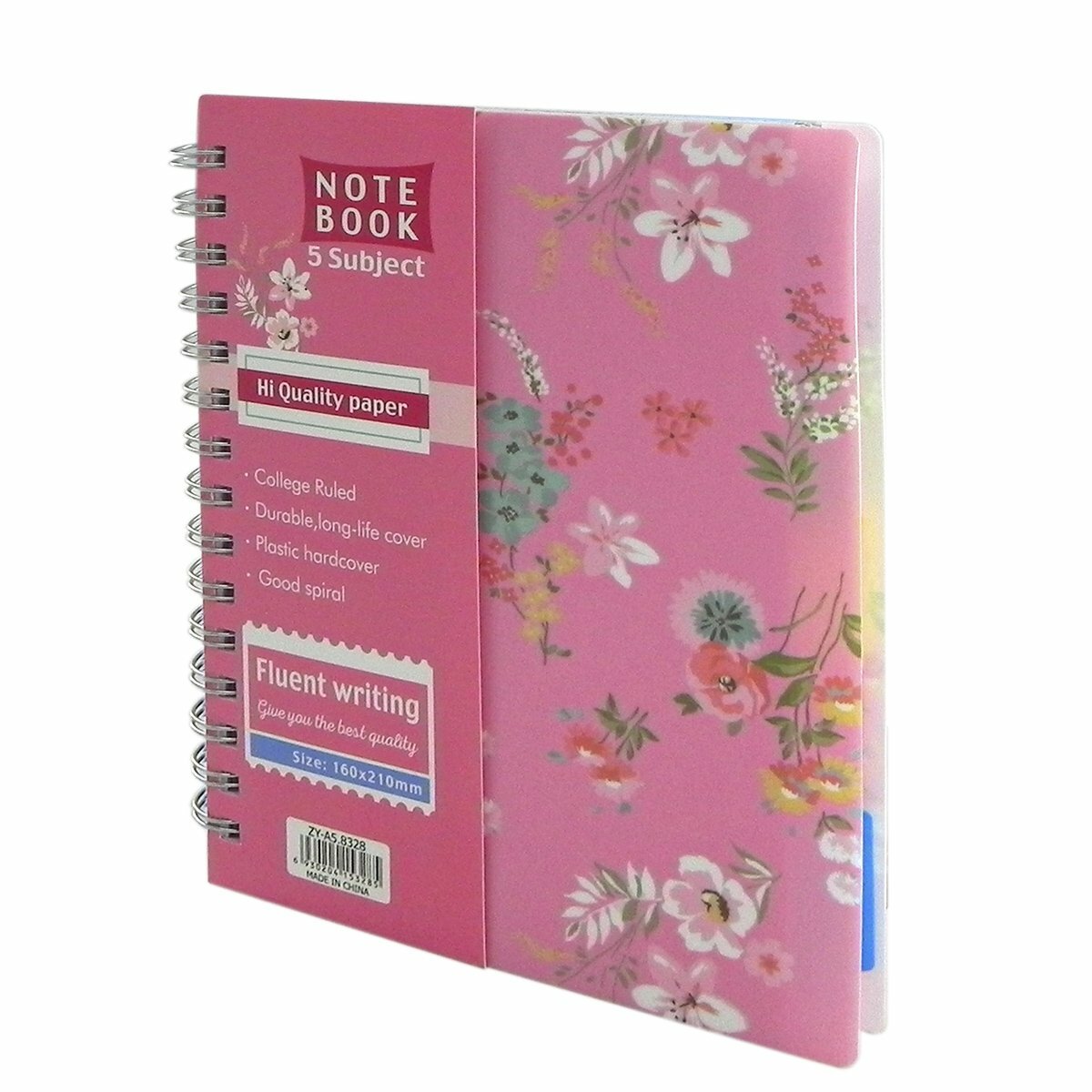 Тетрадь 120л, А5, клетка, Alingar "Flowers", гребень, пластиковая обложка, цв. пластиковые разделители, розовая,1шт.