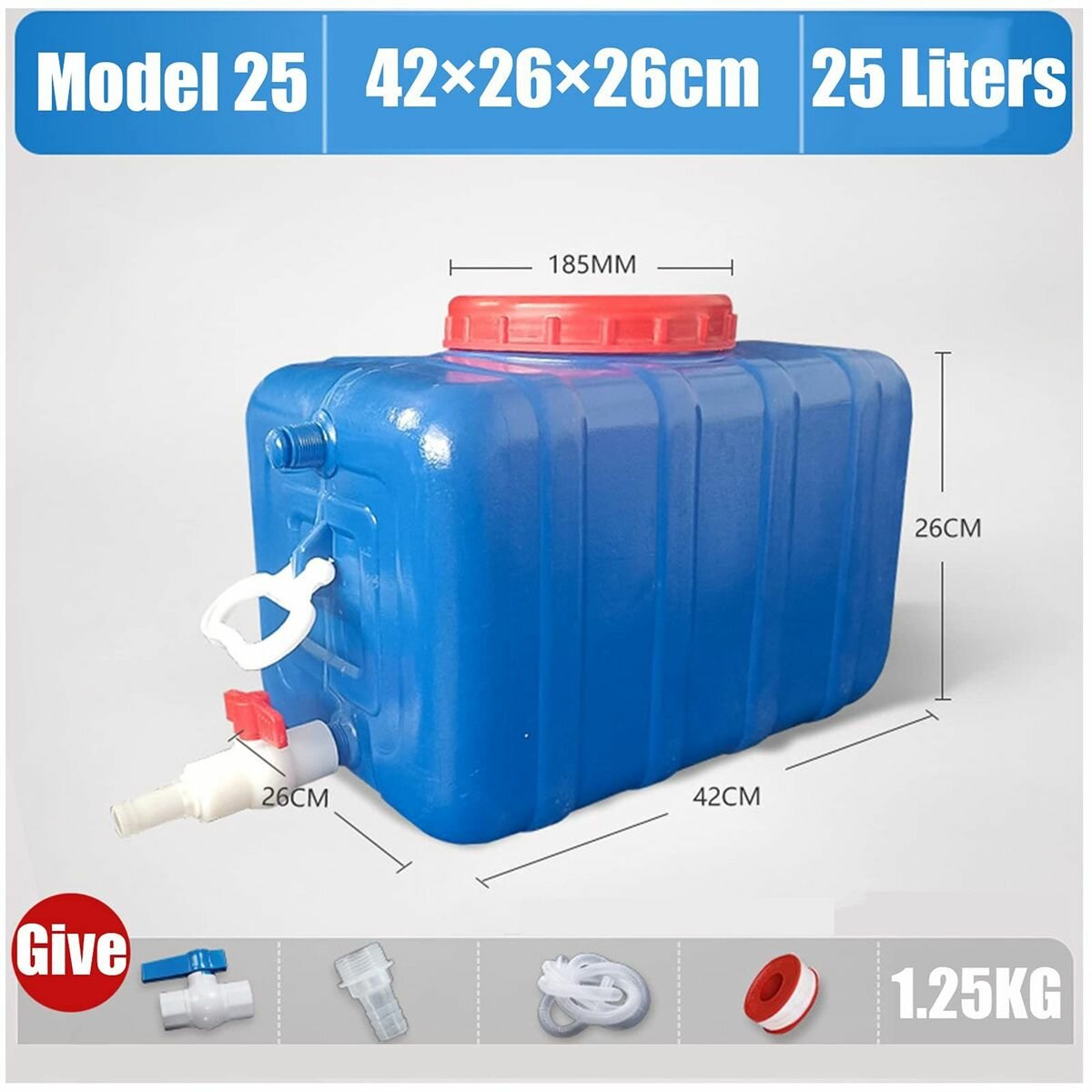 Канистра для воды 25 литров, Бак прямоугольный, пластиковый, с краном, (Синий)