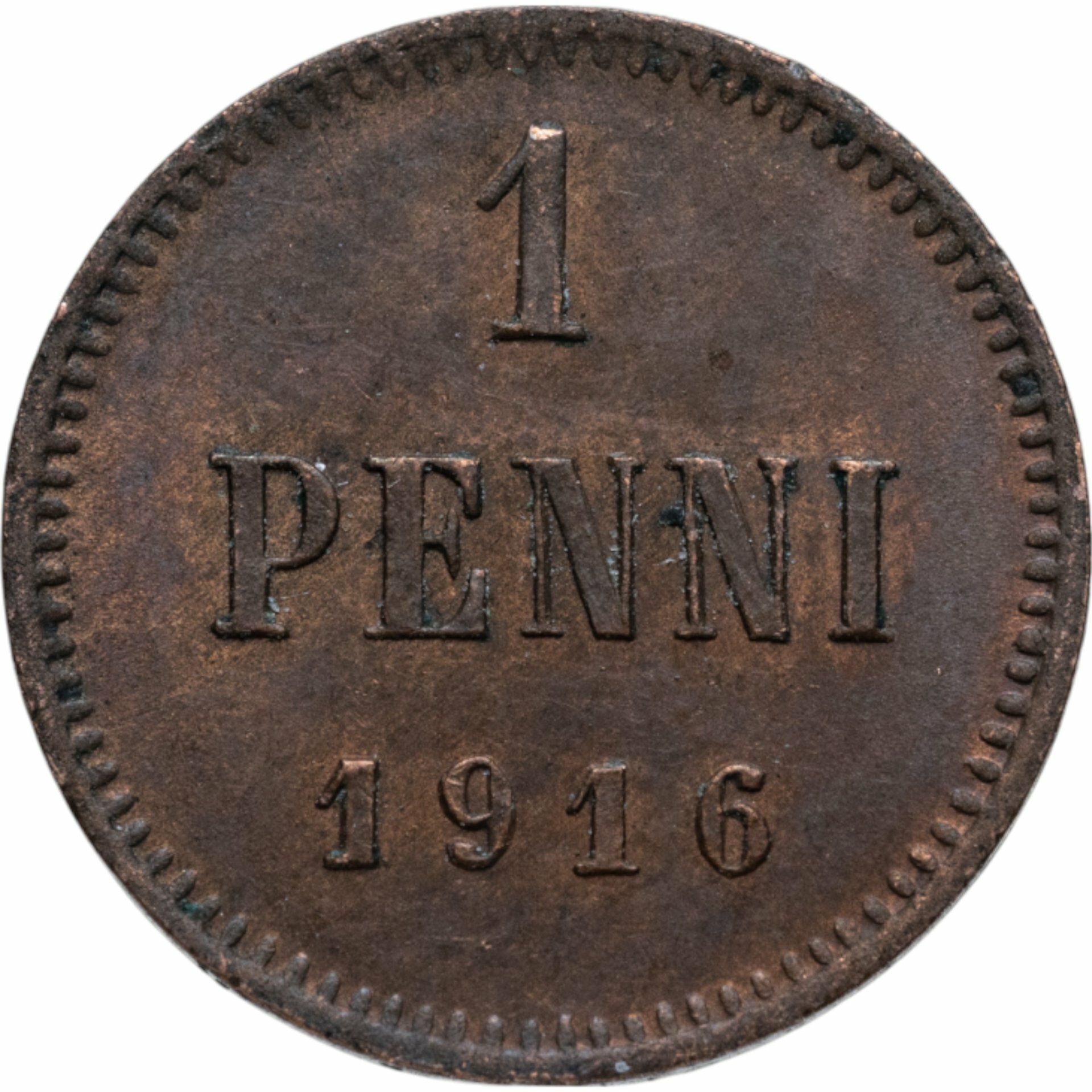 1 пенни penni 1916 Российская Финляндия, Медь, в сохранности UNC
