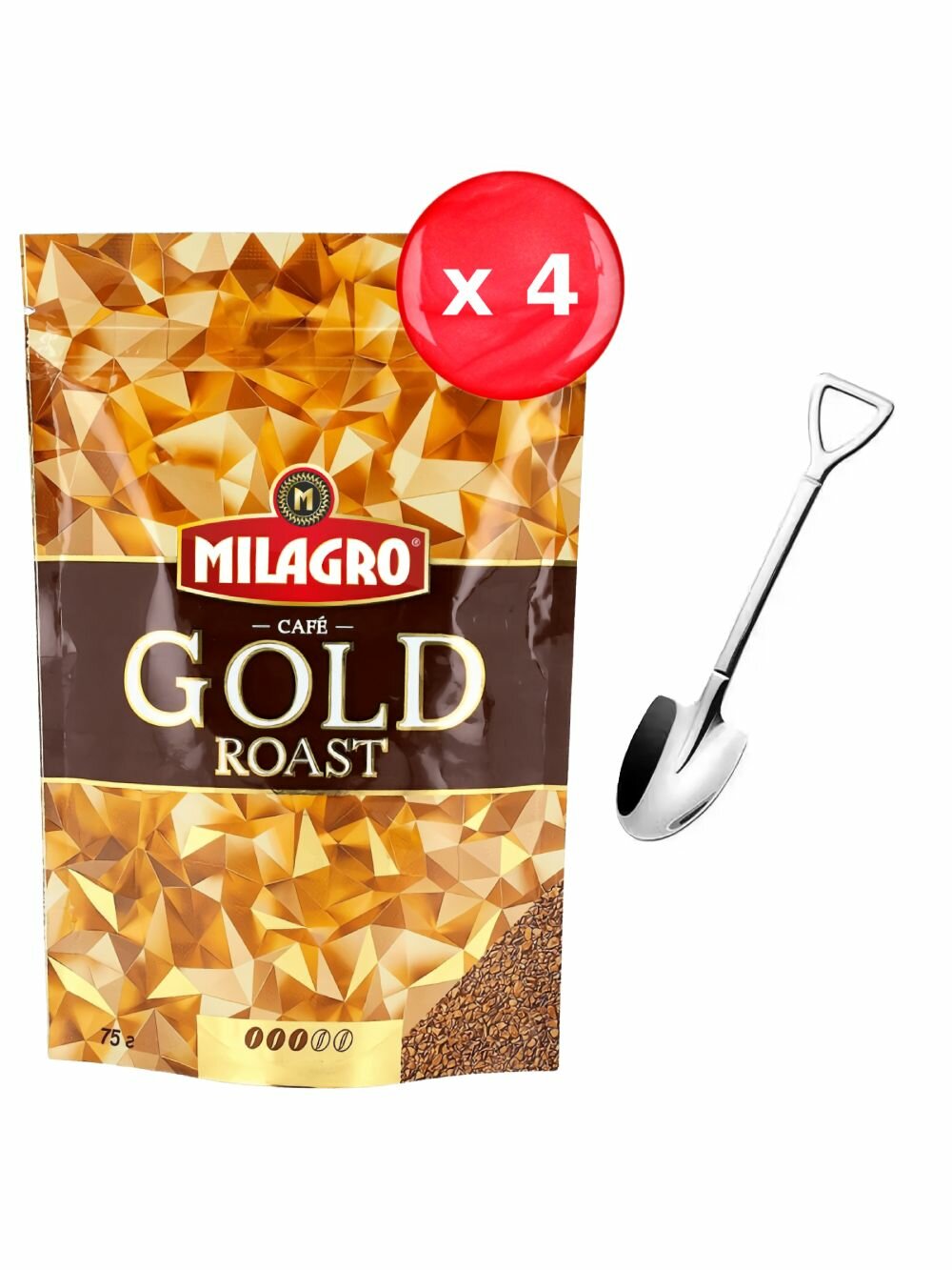 Кофе Milagro Gold Roast растворимый сублимированный, 75 г х 4 шт + ложка