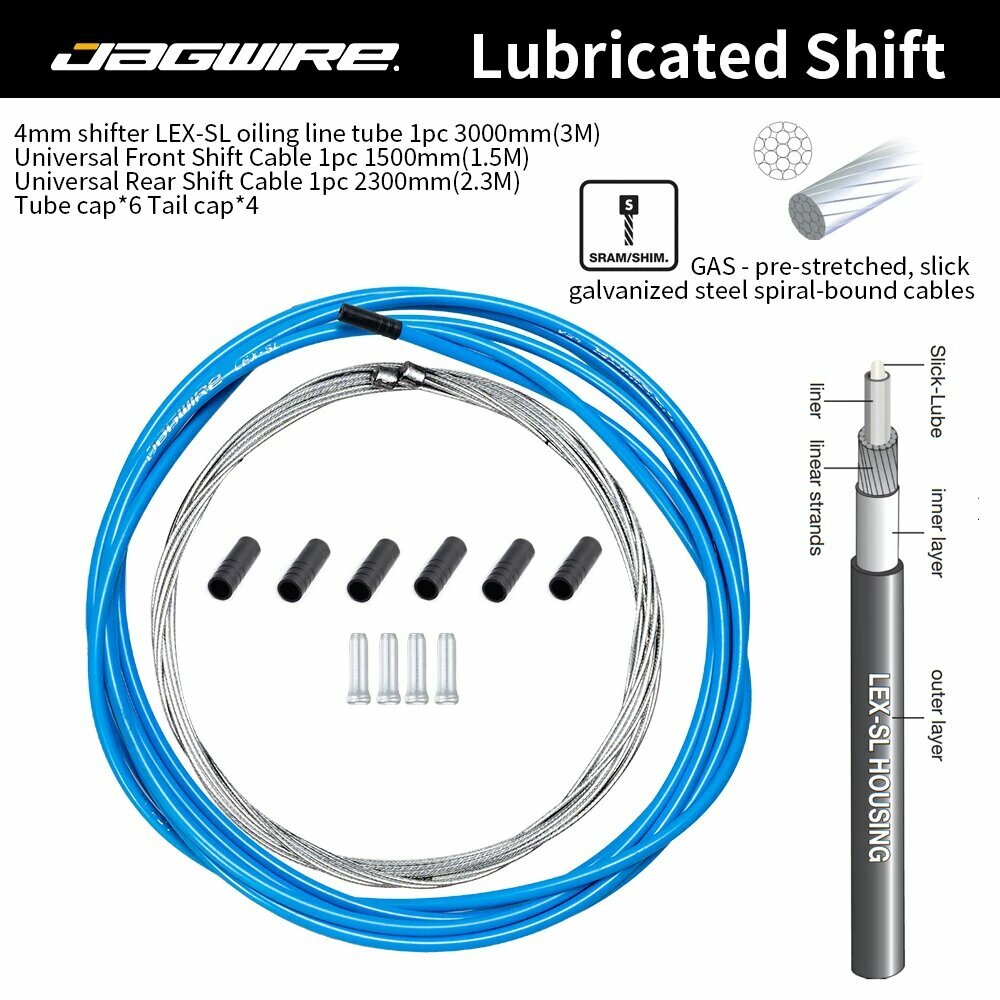 Трос переключения JAGWIRE 4 мм, синий, oiled shifter