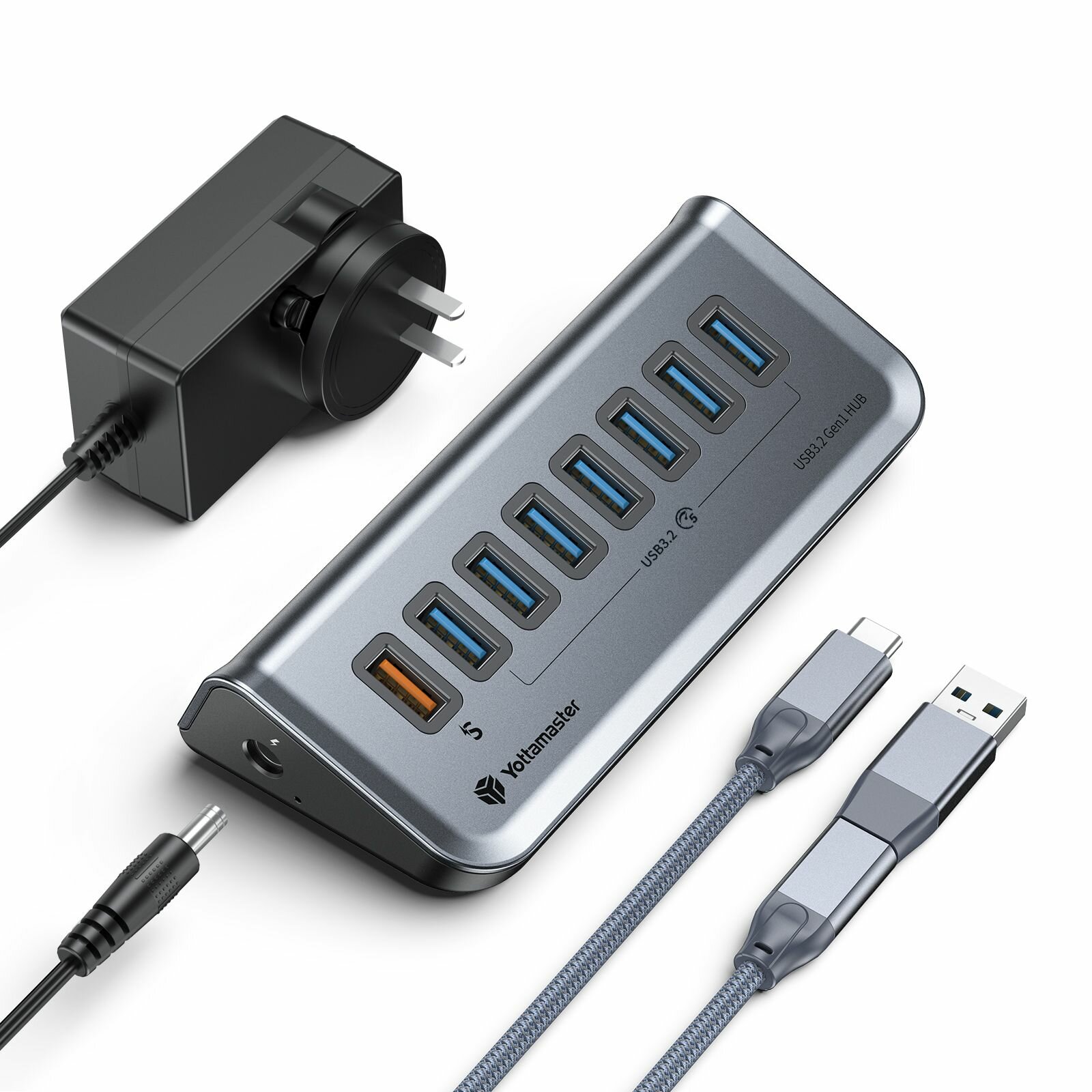 USB HUB Yottamaster GA1 хаб USB 3.2 Gen1, с 7USB A и 1Быстрая зарядка USB до 18 Вт, для ноутбук, ПК, Xbox, PS5 и многое другое