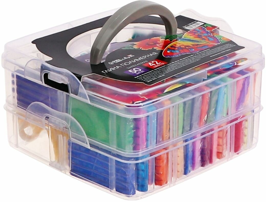 Набор полимерной глины с аксессуарами для детского творчества, запекаемая мягкая масса для лепки, 42 цвета по 20 грамм в кейсе