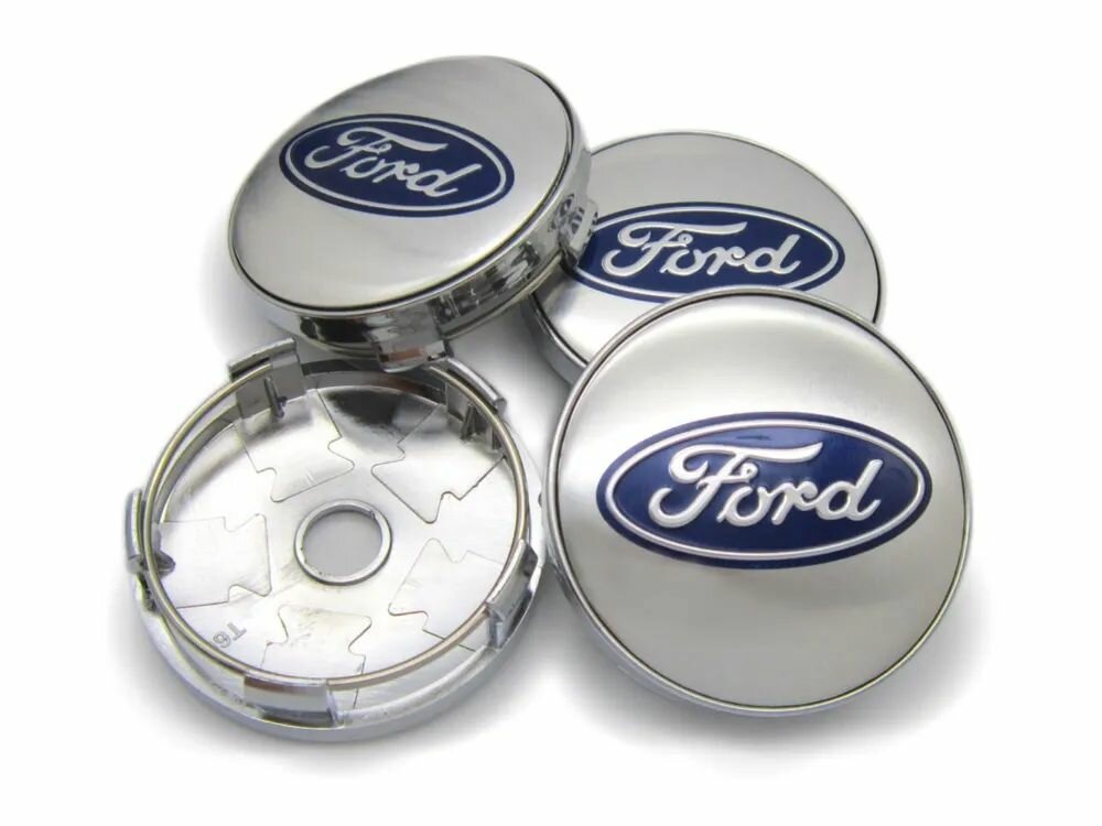 Колпачки заглушки на литые диски Форд хром 60/56 мм, комплект 4 шт.