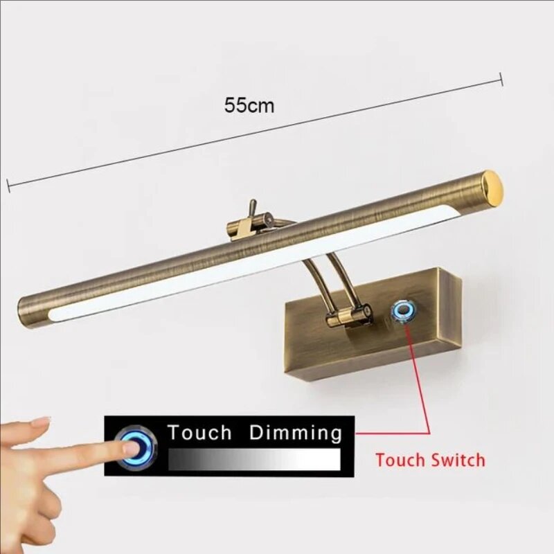KINLAMS Зеркальный сенсорный настенный светильник, Тёплый белый (2700-3500 K), Bronze-55cm