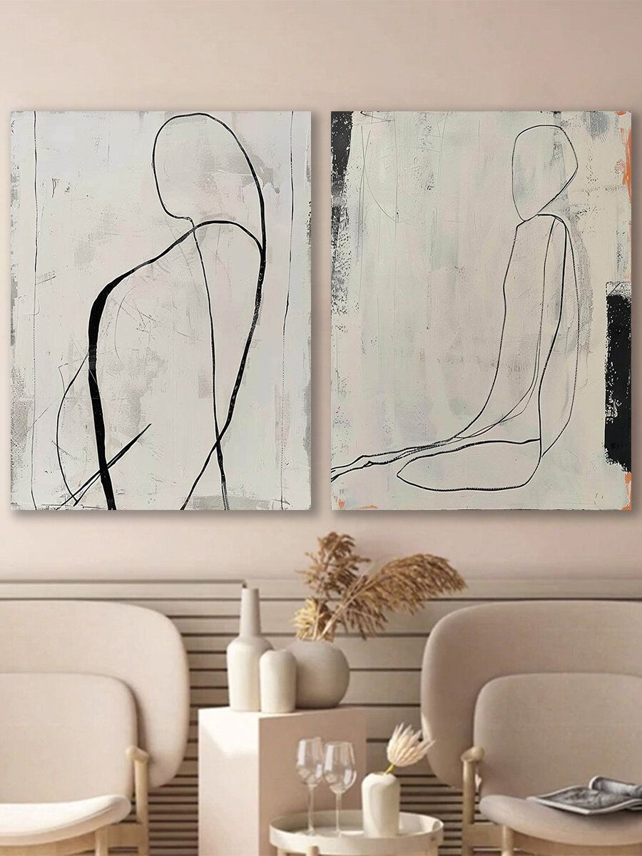 Картина модульная на стену / композиция из 2-х картин, "Силуэты людей, абстракция, пара девушка и мужчина", 70х100 см.