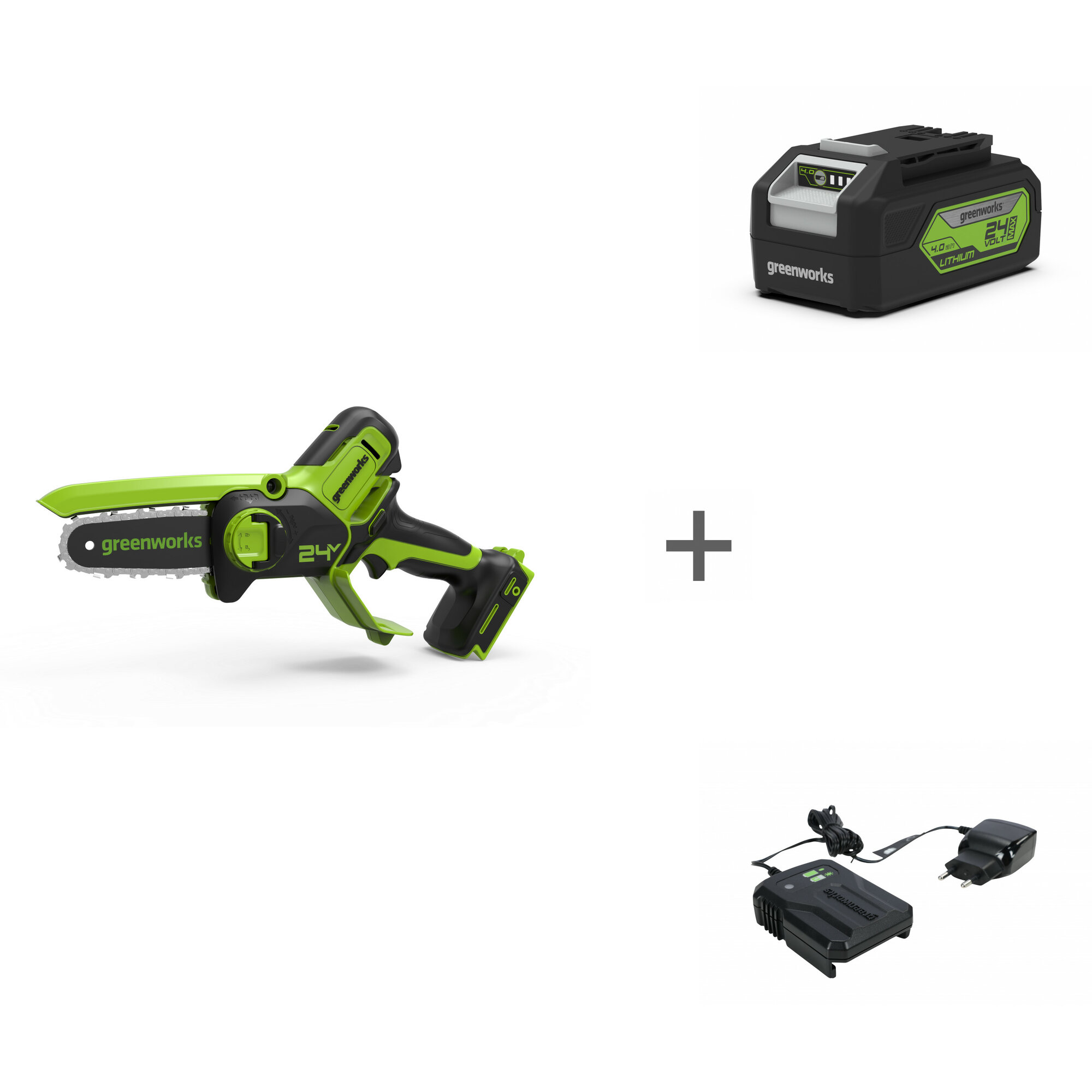 Пила цепная аккумуляторная GREENWORKS GD24CSMNX 24V + АКБ 4Ач и ЗУ