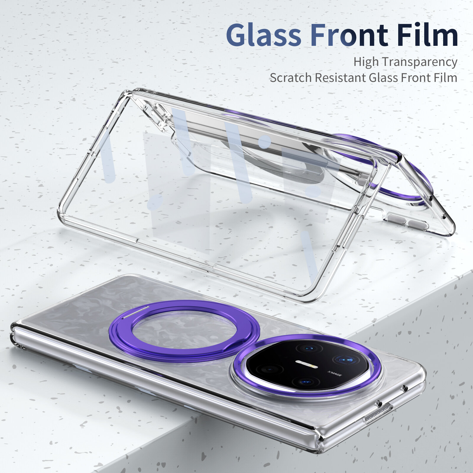 Подходит для Huawei Mate X6 / Хуавей Мейт X6 Чехол для смартфона, складной подставкой для телефона и защитной пленкой для экрана, Мейт X6, подставка, прозрачный,360° Полная защита, пластик, стекло,