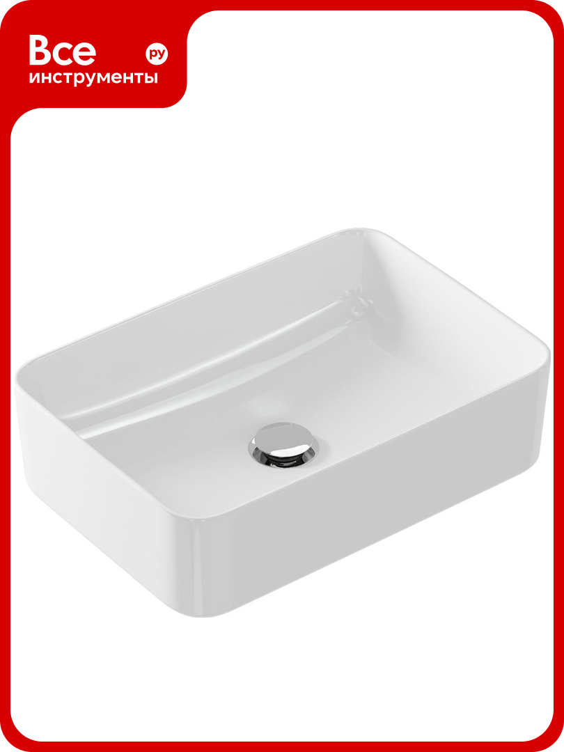 Раковина Cersanit CREA 50 RECTANGULAR, прямоугольная, накладная, керамическая, белая, современный стиль