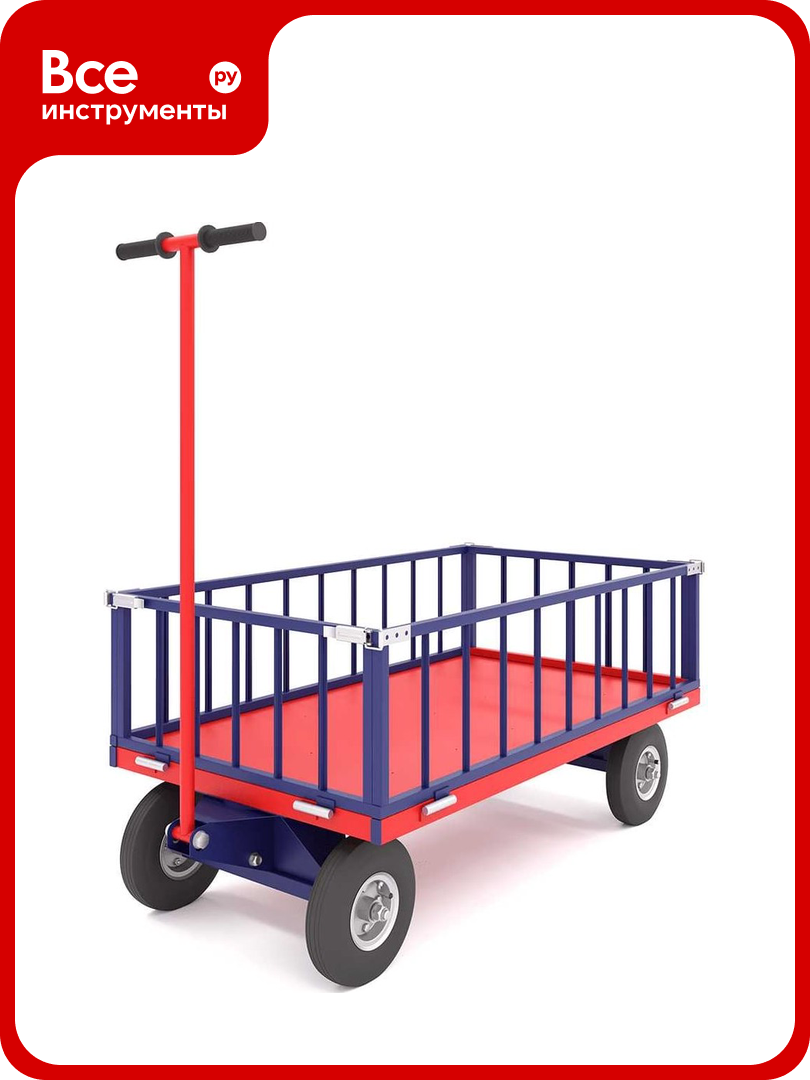 Платформенная усиленная тележка с поворотной осью RUSKLAD тпоб 5 Т, 700x1200x300 мм, с пневматическими колёсами тпоб 5 Т пневмо