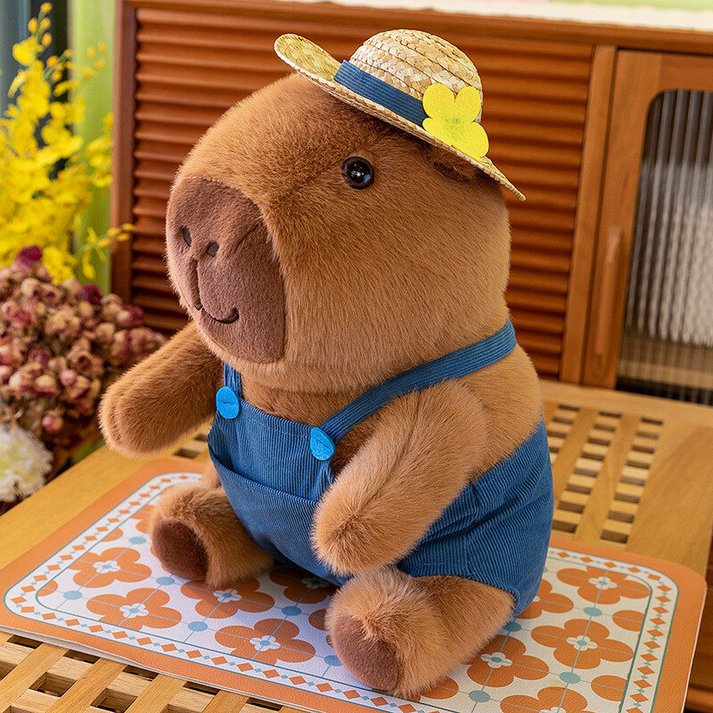 Plush toy charming capybara in cozy outfits high quality stuffed animal gift choice blue 25cm