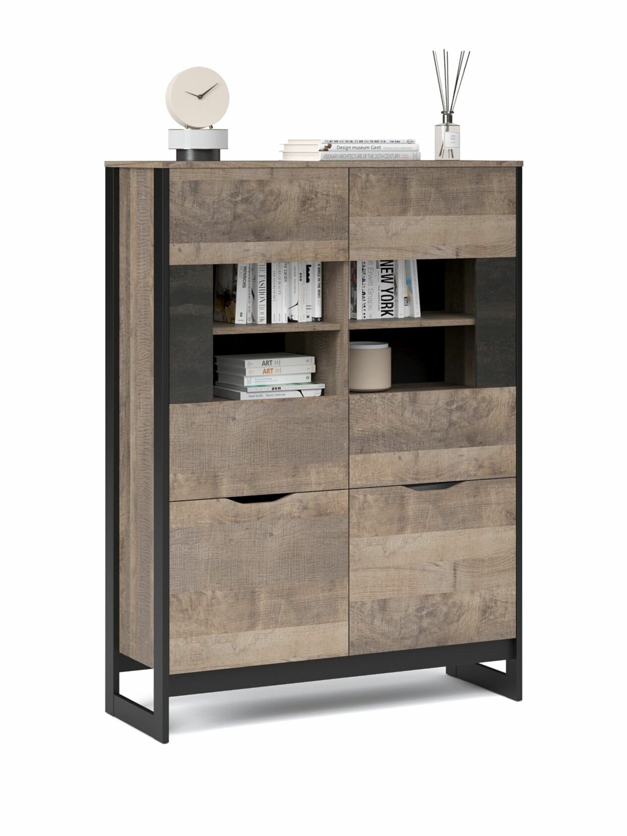 Шкаф-витрина Imperial Стокгольм, ЛДСП, с подсветкой, серая, дуб гранж/железный камень