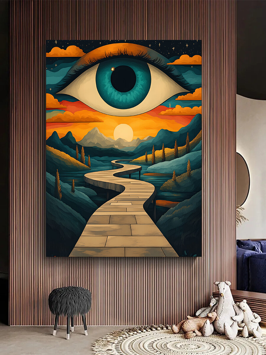 Картина на стену для интерьера - "Абстракция, глаз и пейзаж" , 20х30 см.