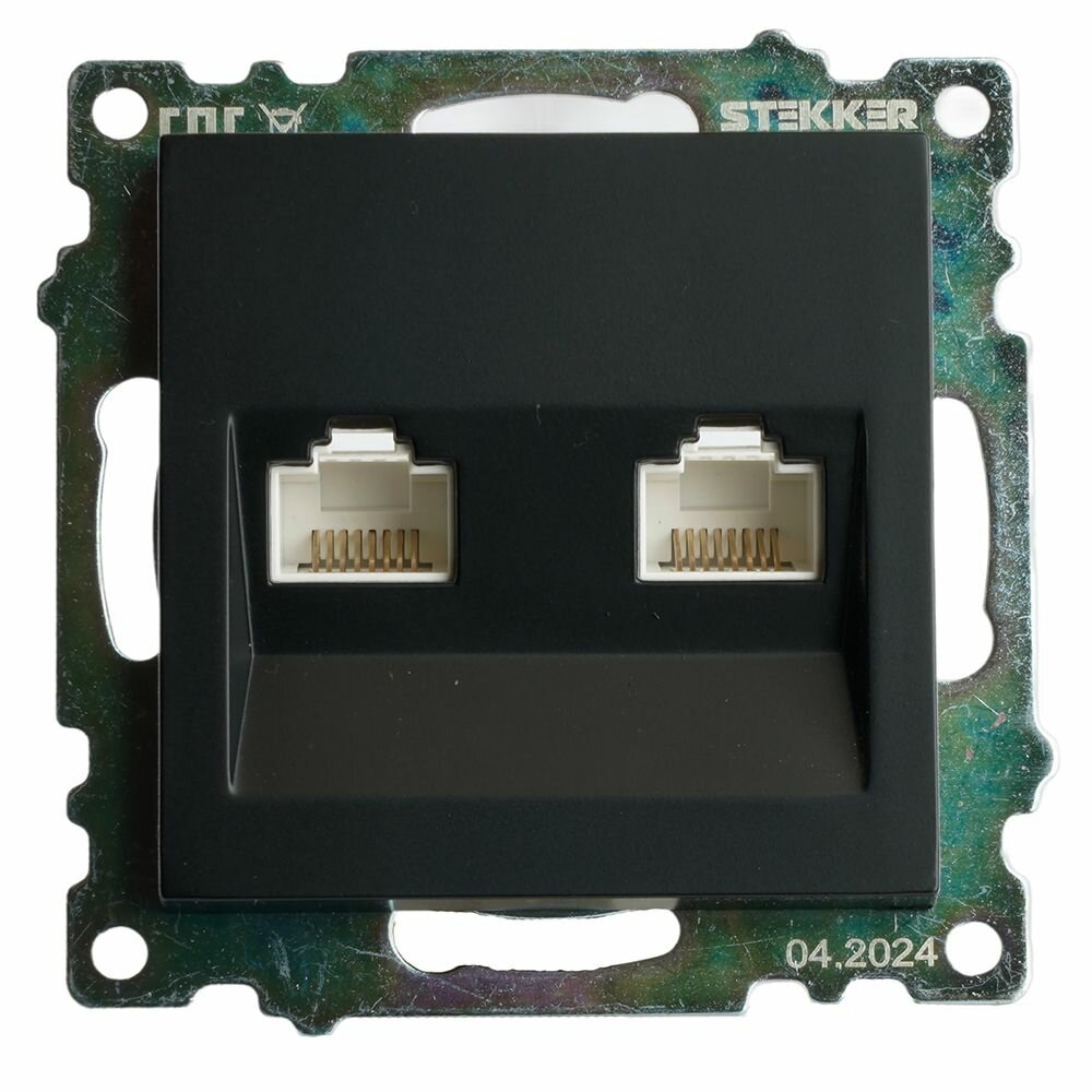Интернет-розетка 2-местная встраиваемая RJ-45 (механизм), черный, Катрин Stekker GLS00-7109-05 50007