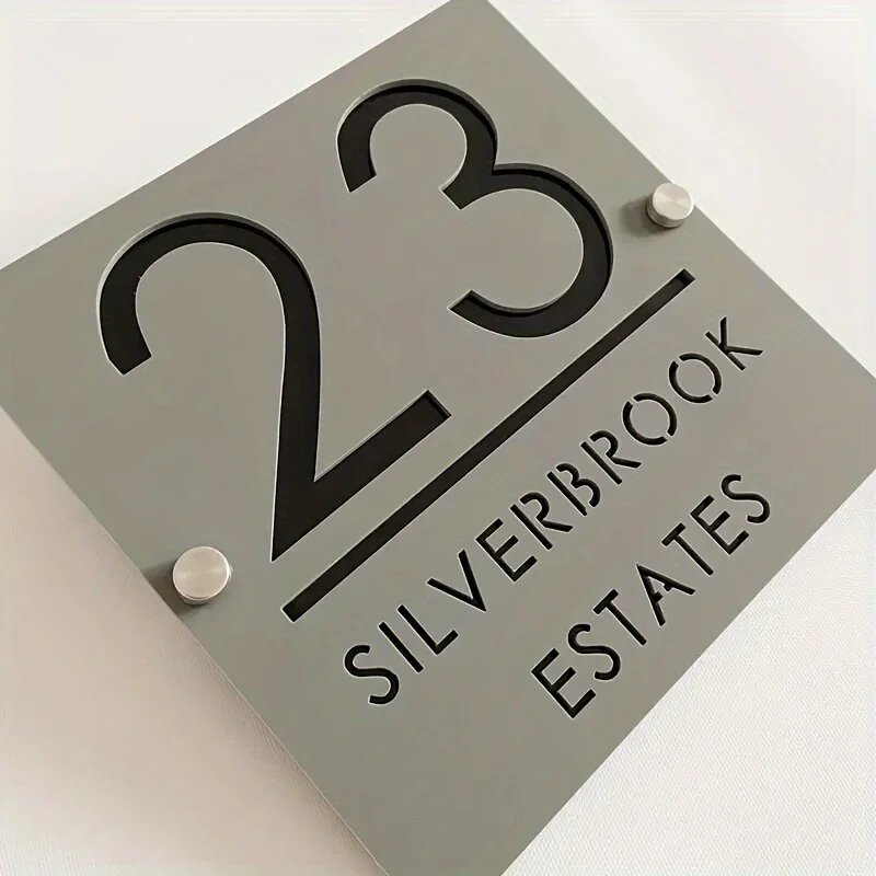 Персонализированный 3D акриловый номер дома Gray-black text, 12x12cm(4.72x4.72in)