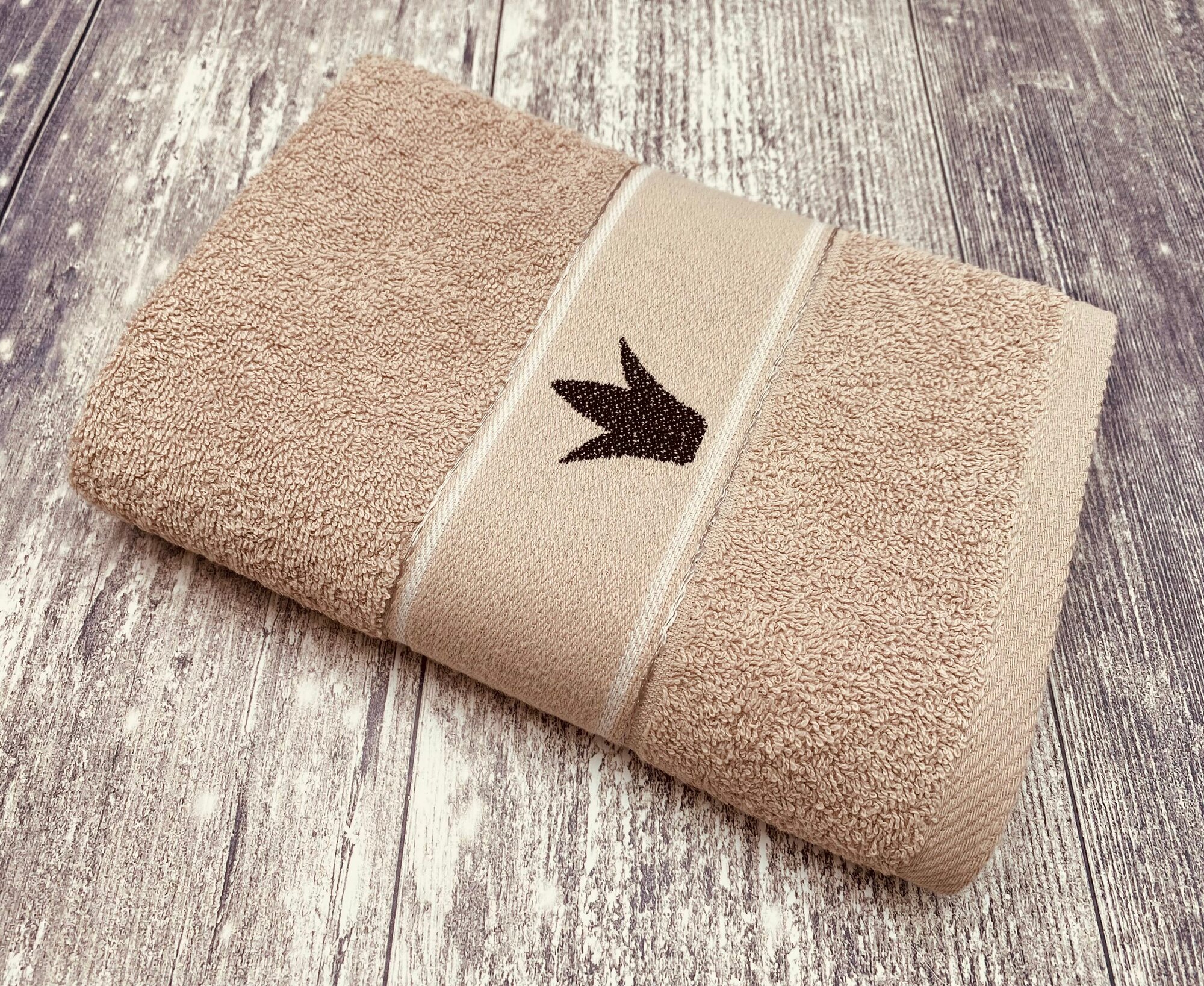 Полотенце махровое в подарок для рук и лица, для ног однотонное Бежевое "Корона" 50*70 см 400 г/м2