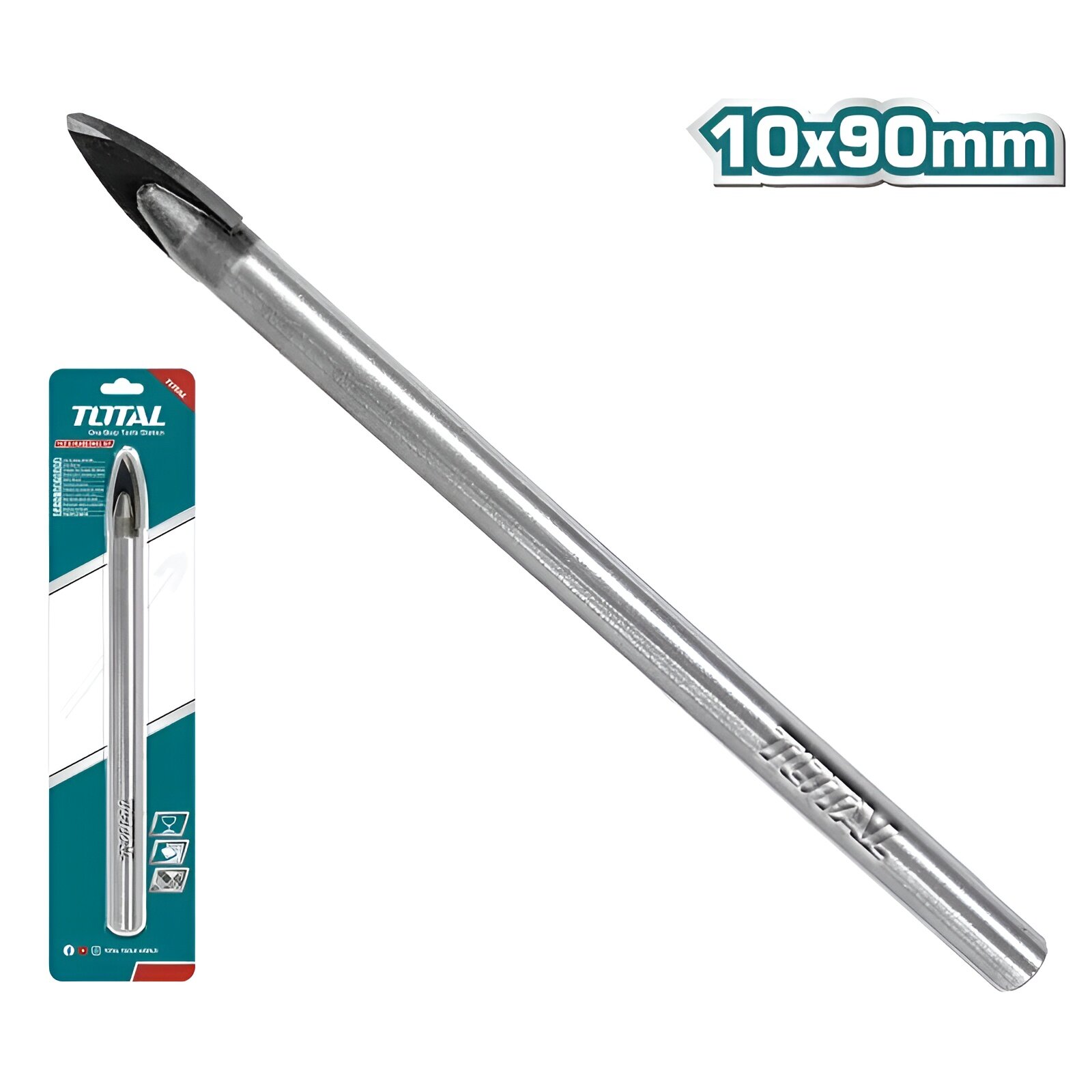 Сверло по плитке и стеклу копьевидное 10x90 мм. TOTAL TACG101012