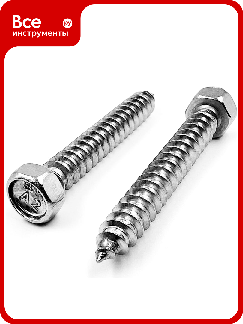 Нержавеющий, KREPFIELD, саморез с шестигранной головкой KREPFIELD 5,5x25 мм, DIN 7976, А2, 25 шт. 7976А2САМОРЕЗ5.5X25-25