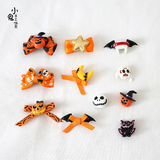 Оранжевый бант в виде тыквы, темные заколки с крыльями демона на Хэллоуин, потому что мягкая заколка для волос в стиле Лолиты для девочек, боковой зажим