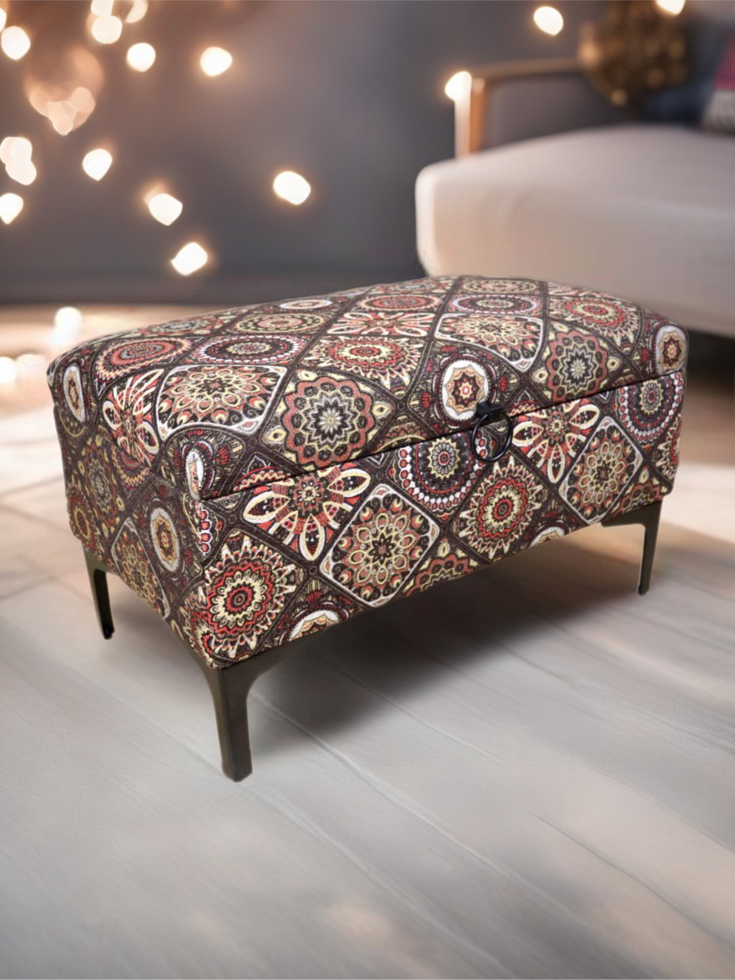 Банкетка пуф с ящиком для хранения в прихожую и спальню из гобелена на металлических ножках