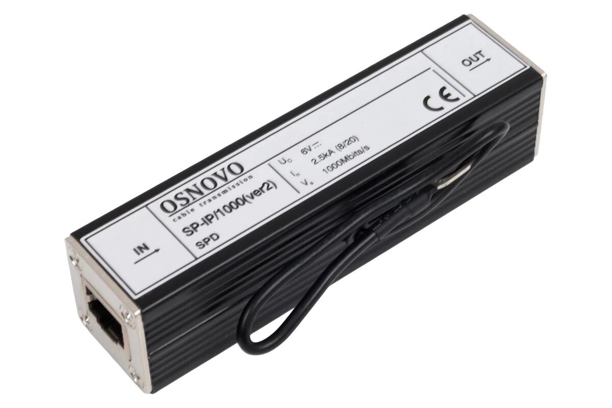 OSNOVO SP-IP/1000(ver2) Грозозащита для сети до 1000 Мбит/с, 1 RJ45-вход, 1 RJ45-выход