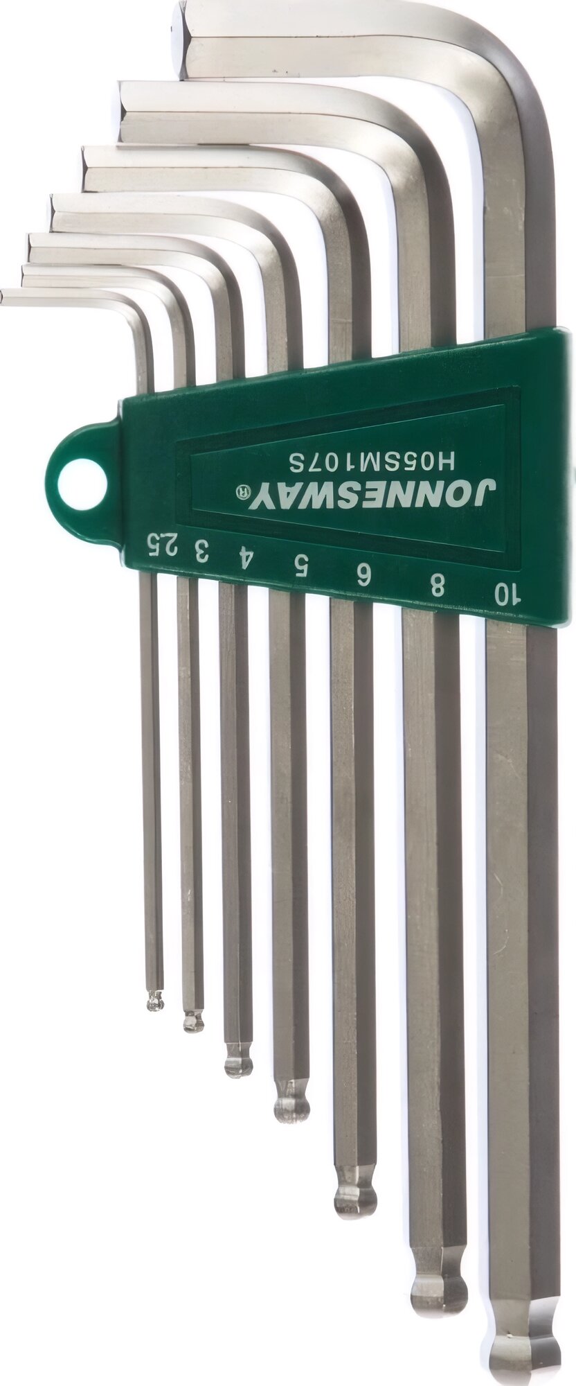 Комплект угловых шестигранников Long с шаром 2,5-10 мм, S2 материал, 7 предметов Jonnesway H05SM107S