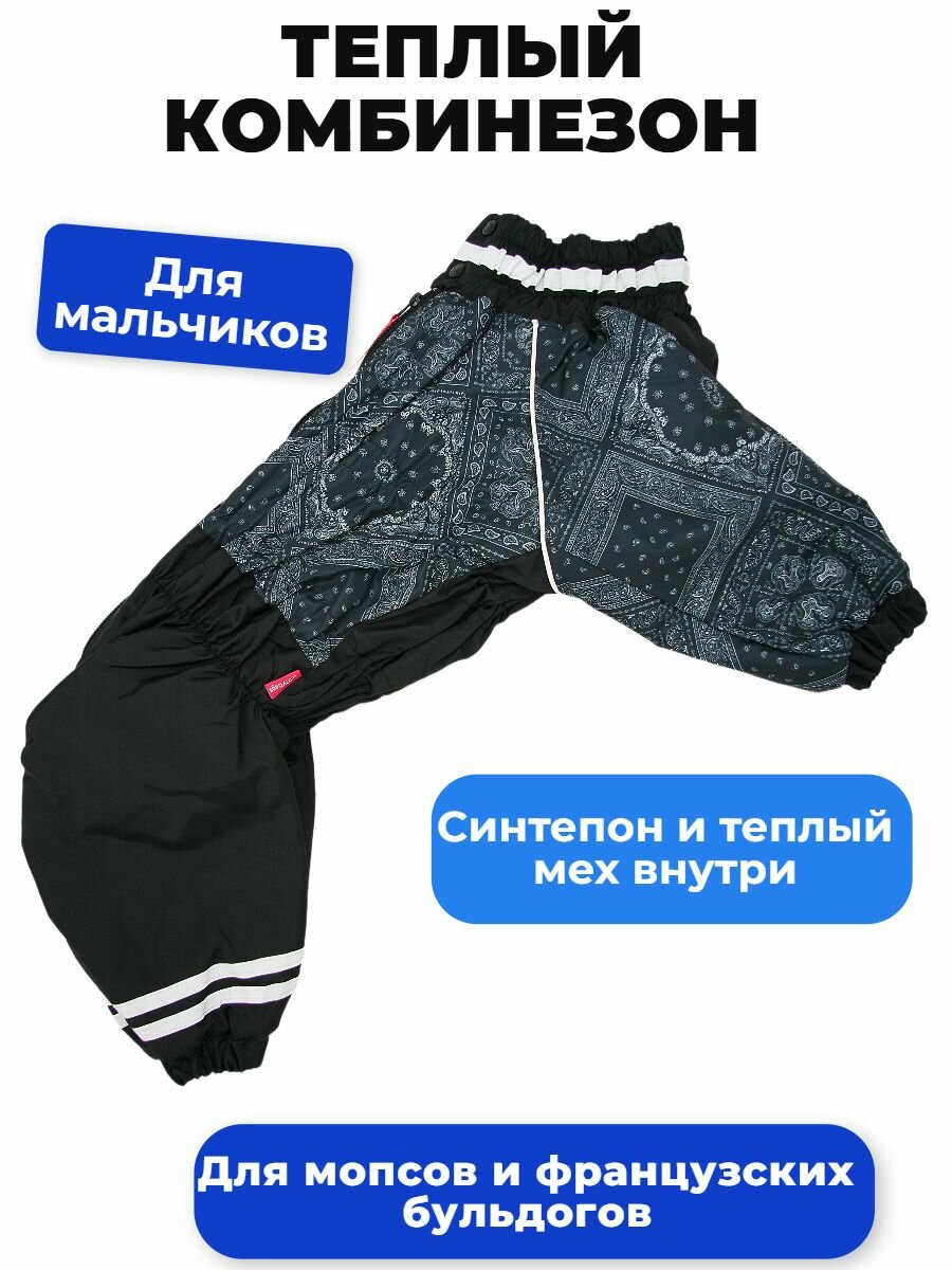 Утепленный комбинезон для собак мальчиков на синтепоне (для мопсов и французских бульдогов)