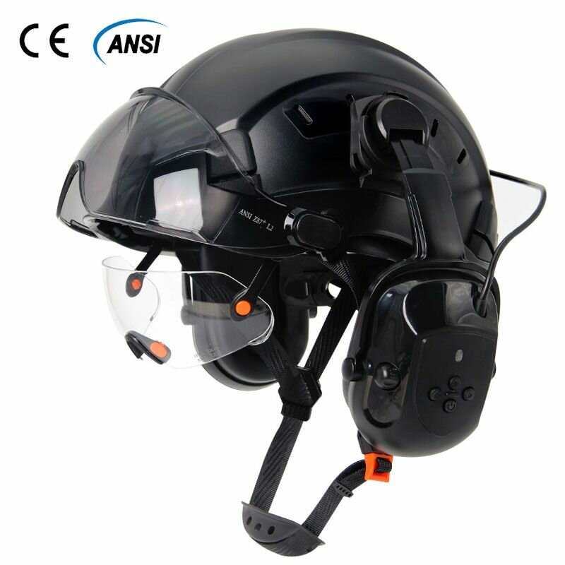 Строительная каска (защитный шлем) с Bluetooth-наушниками, регулируемыми двойными очками