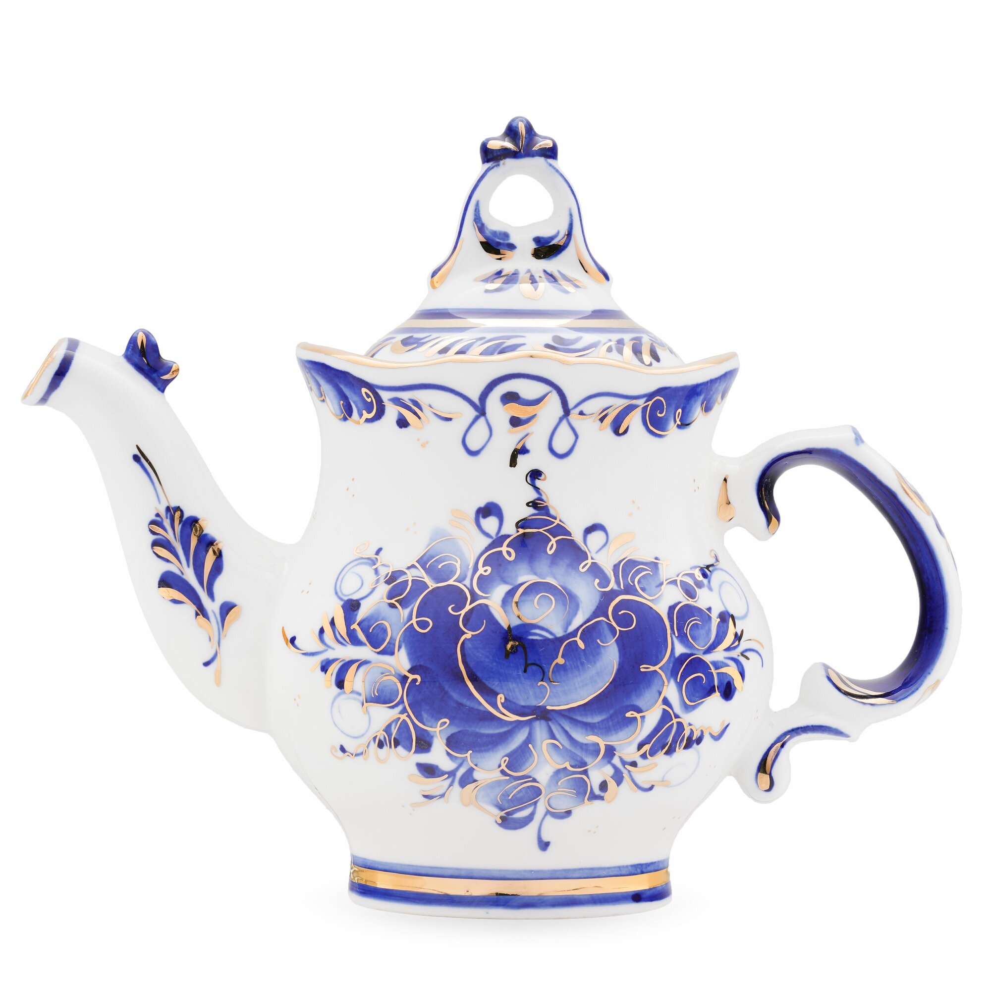 Чайник заварочный. Объединение "гжель". Чайник №2, h-150мм, v-450мл, 24-х каратное золото, фарфор