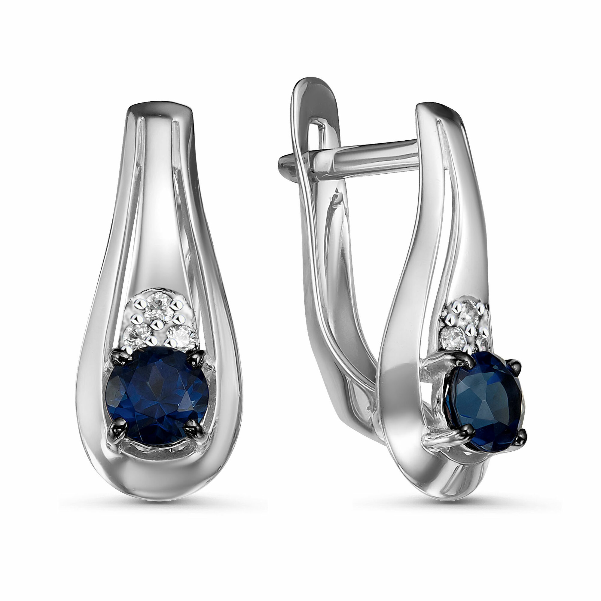 Серьги, белое золото, 585 проба, бриллиант, сапфир