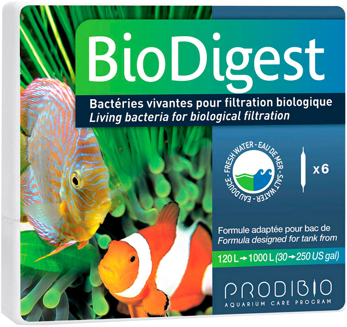 Гиперконцентрированный бактериальный препарат Prodibio Bio Digest для пресных и морских аквариумов 10 мл х 6 ампул (1 уп)