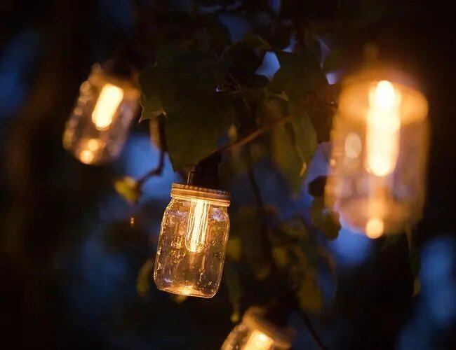 Ретро гирлянда баночки-лофт, 10 экстра тёплых белых LED-огней, 4.5+5 м, чёрный провод, коннектор, уличная, Kaemingk (Lumineo)