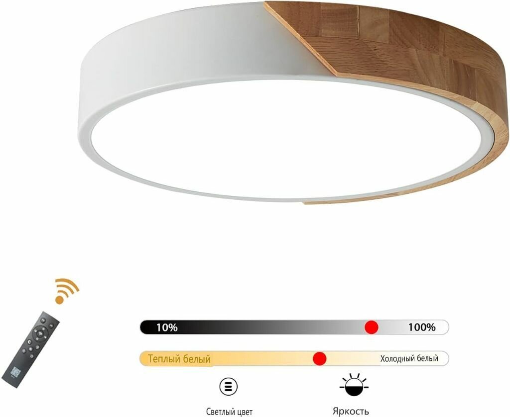 Светильник потолочный IWANTDO, LED, Дистанционное управление, диммирование, для Гостиной Спальня, D30см-18Вт-(3-7кв. м)