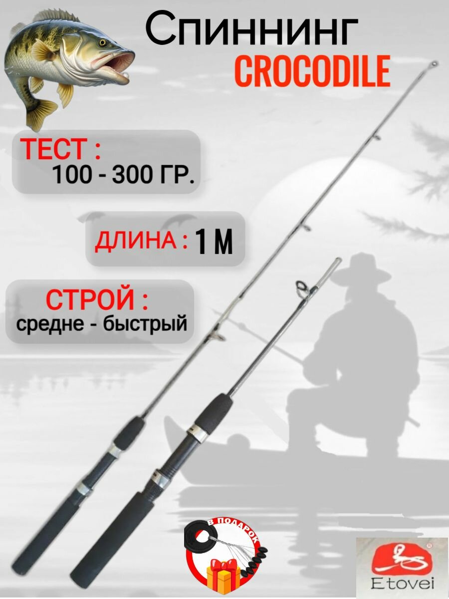 Удилище для рыбалки. Спиннинг бортовой штекерный 1 м