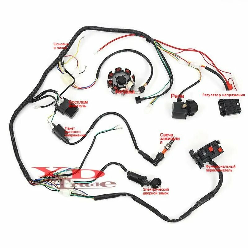 Катушки зажигания электрический жгут проводов в сборе Проводное реле соленоида для квадроциклов ATV 150/200/250CC Y