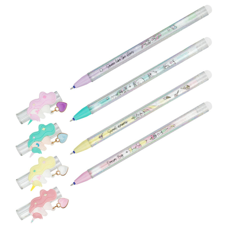 Ручка гелевая стираемая MESHU "Lovely unicorn" синяя, 0,5мм, корпус ассорти, с топпером, 16 штук, 362461