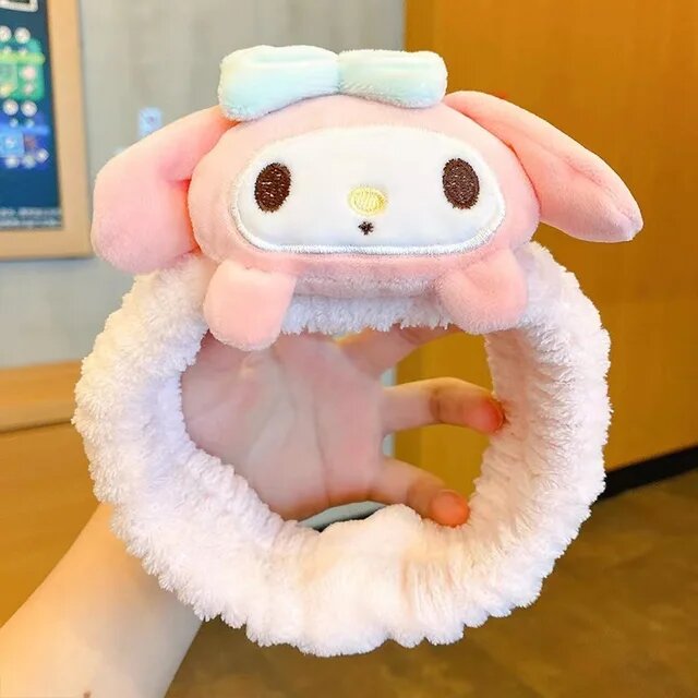 Плюшевая кукла Sanrio Kuromi Kawaii Cinnamoroll Melody, умывающая лицо, косметическая повязка для волос, нескользящая эластичная, милый подарочный аксессуар для девочки,