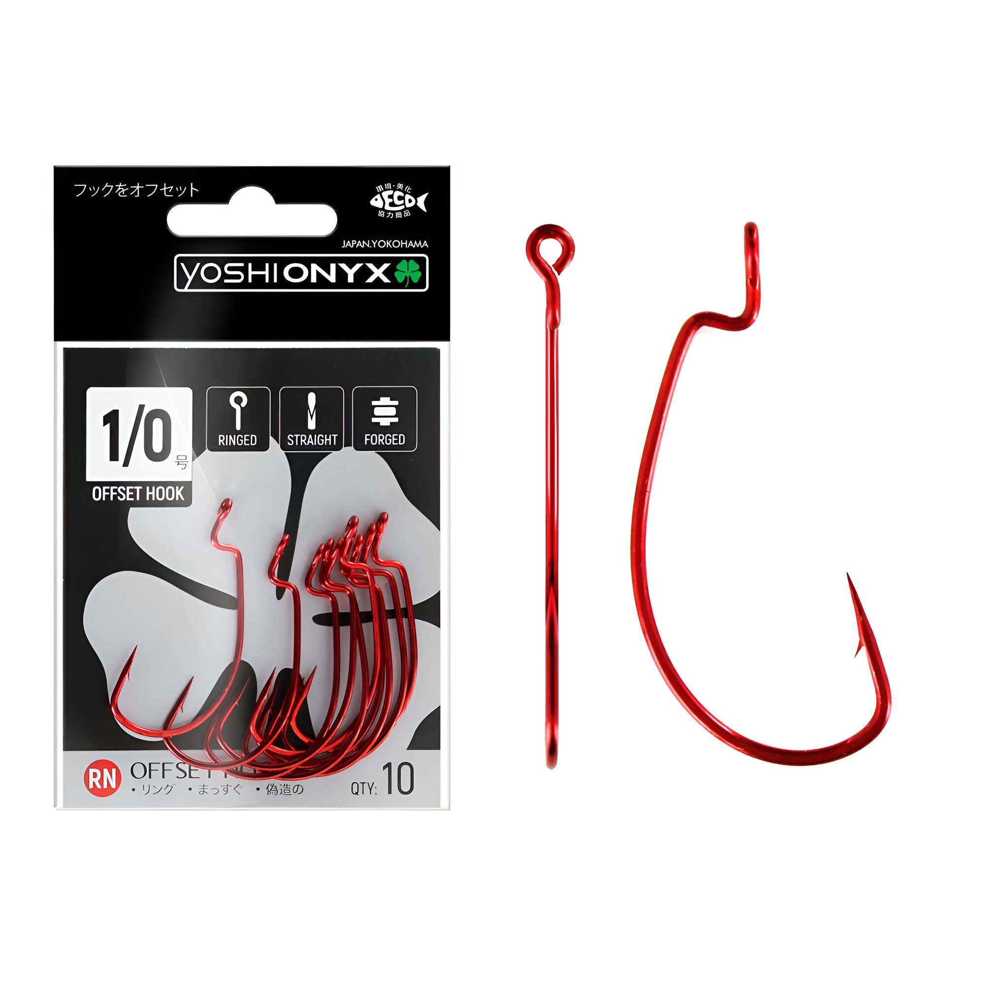 Крючки офсетные Yoshi Onyx Offset Hook Magna HD Red 7/0 (BN), красные, (упак. 10шт.)