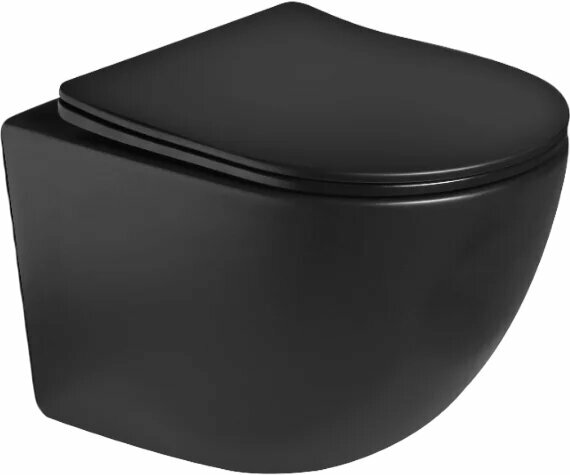 Унитаз подвесной SantiLine SL-5018MB с микролифтом, безободковый, без бачка, антивсплеск, фаянсовый, черный, матовый, овальный, сиденье для унитаза в комплекте